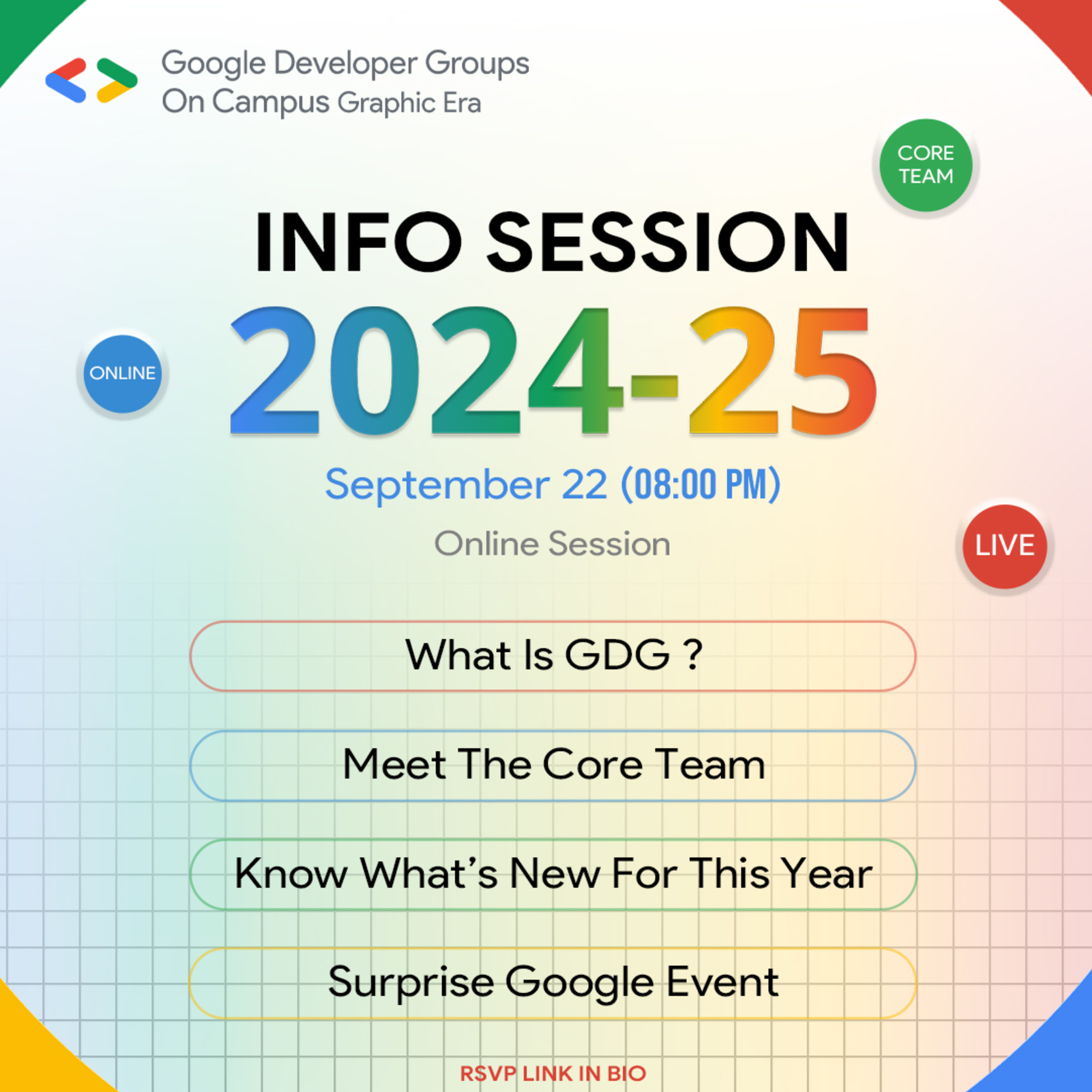 See INFO SESSION 2024-25 at Google Developer Groups GDG on Campus Graphic Era - Dehradun, India